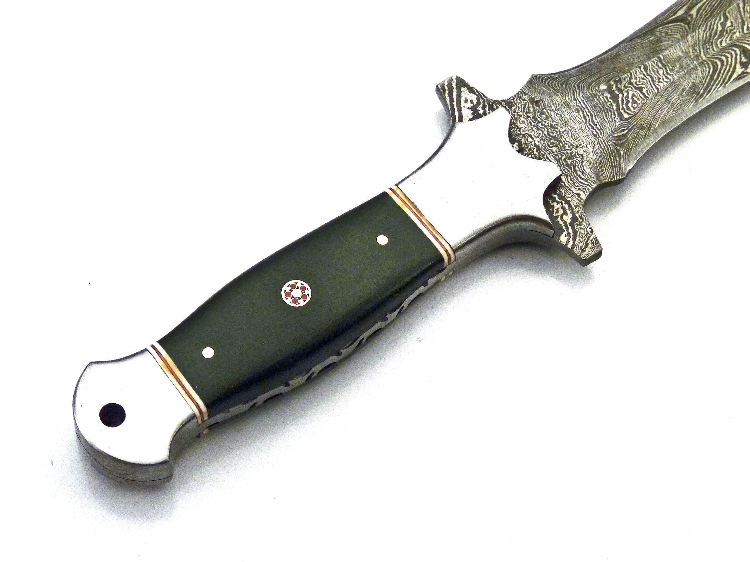 Skokie Knives Custom Hand Made Damascus Steel Hunting Knife Handle Green Micarta with White Fiber (G.D)