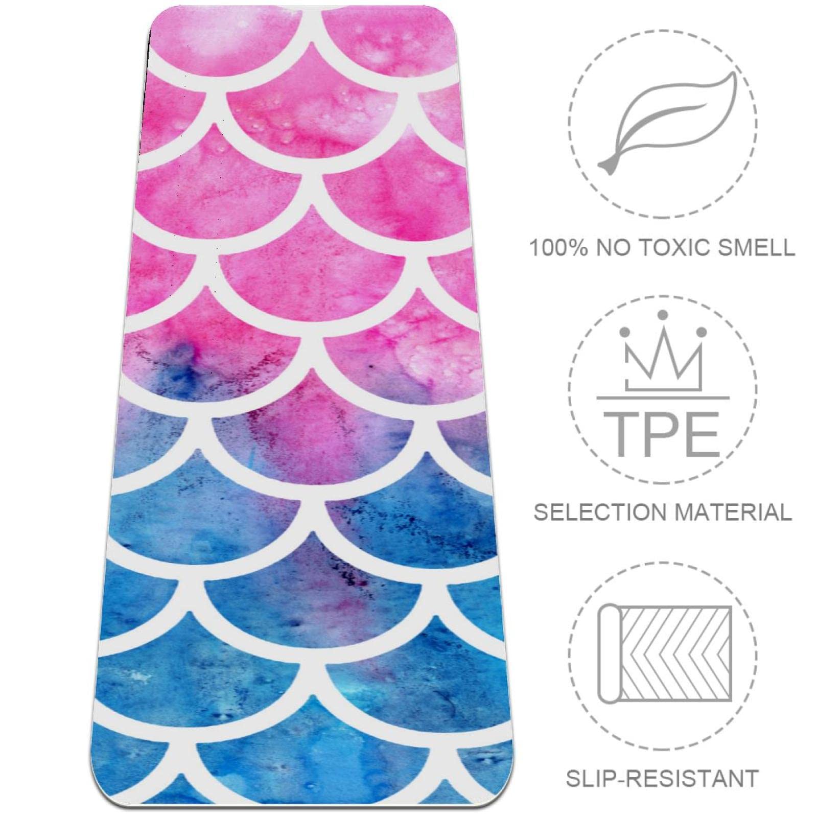 Yoga Mat, Yoga Mats for Home Workout, Workout Mat, Exercise Mats, Pilates Mat, Pink blue mermaid fish scale pattern
