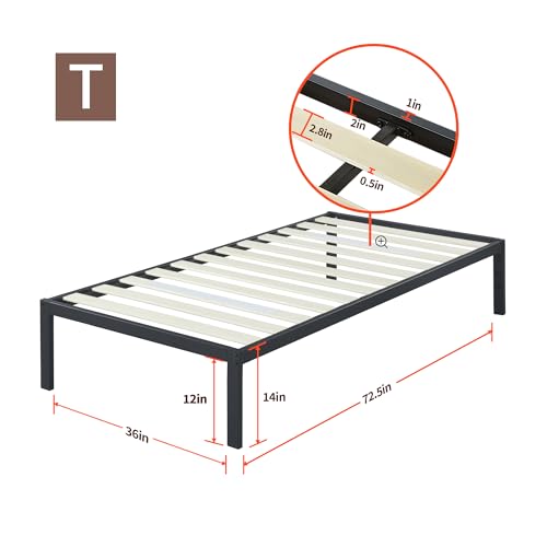 PrimaSleep 14 Inch Modern Metal Platform Bed Frame/Easy Assembly/Mattress Foundation/Wood Slat/No Box Spring Needed/Twin/Black