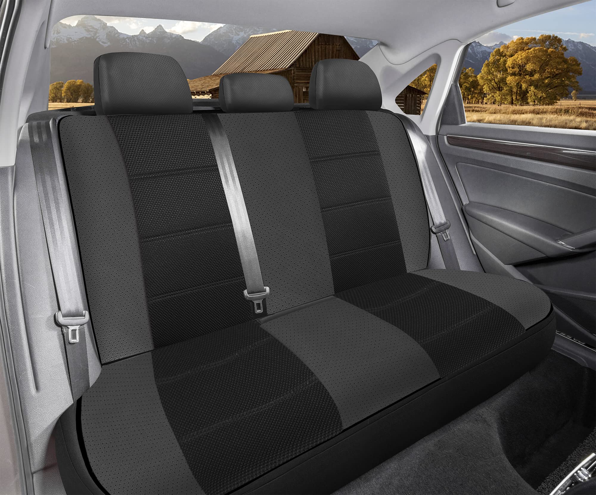 PIC AUTO Car Seat Cover Full Set, Front Bucket Seat Covers with Split Bench, Mesh and Leather, Universal Fit for Most Cars, SUVs, and Trucks (Black)