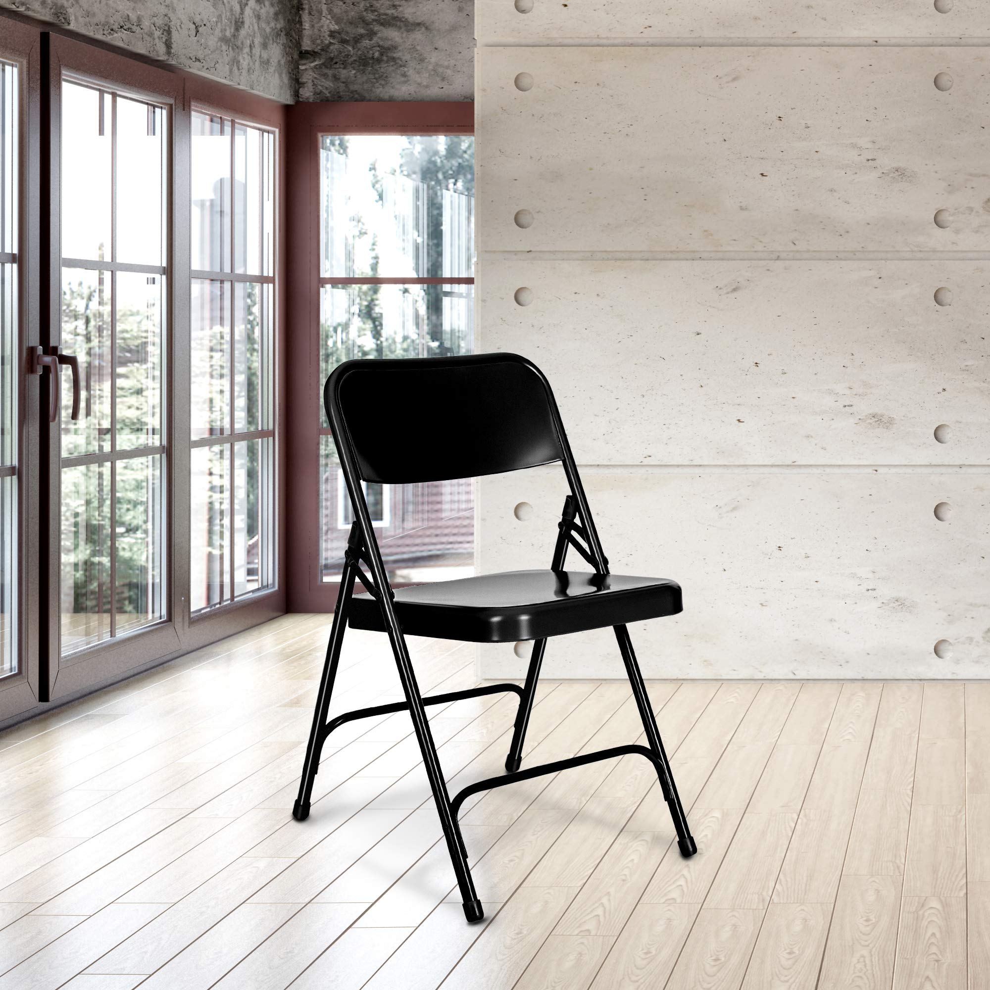 OEF Furnishings Heavy Duty Double Hinge Steel Folding Chair, Black