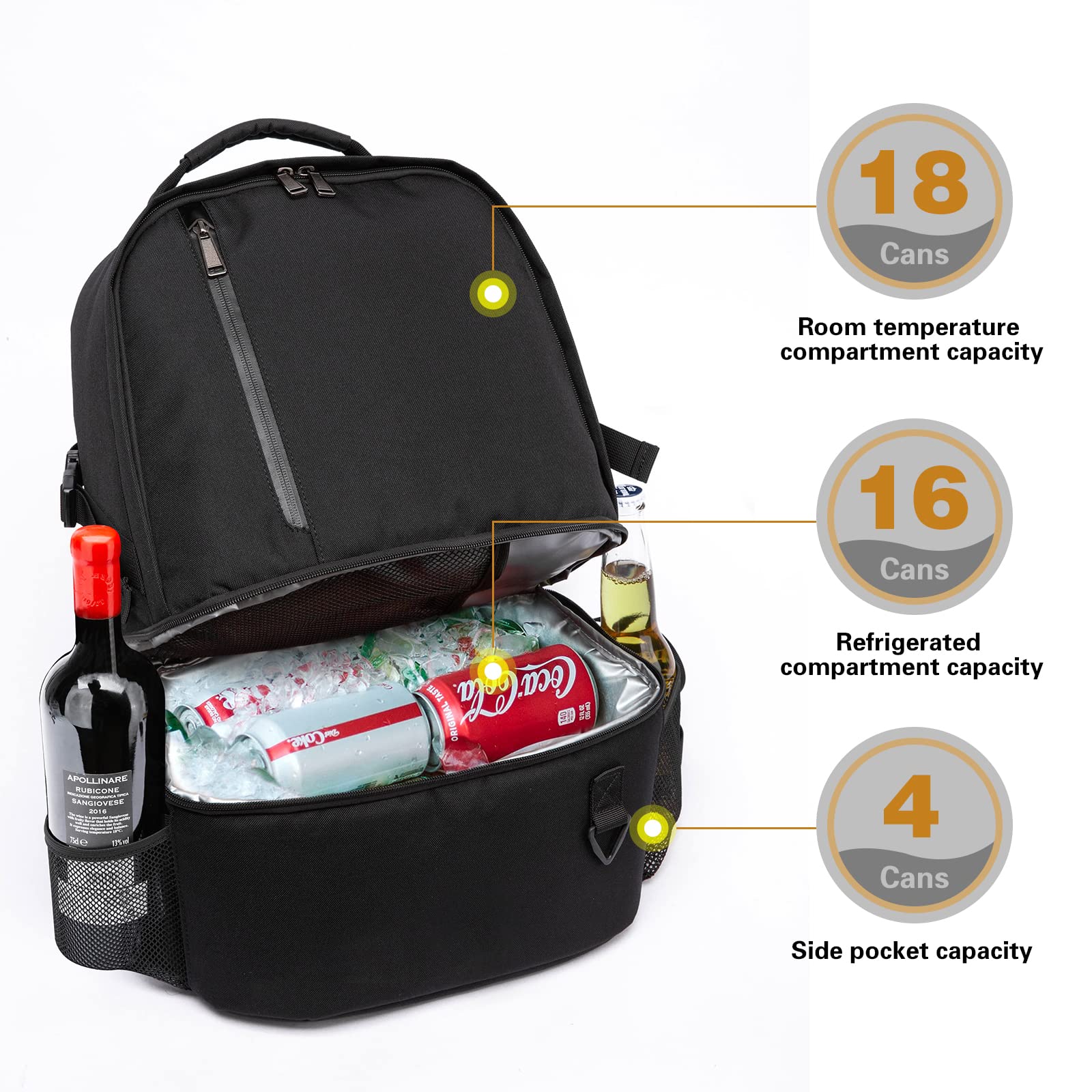 TUGUAN Insulated Cooler Backpack 38/42 Cans Double Deck Leakproof Lightweight Soft Lunch Backpack Small Cooler Bag Beach Picnic, Green