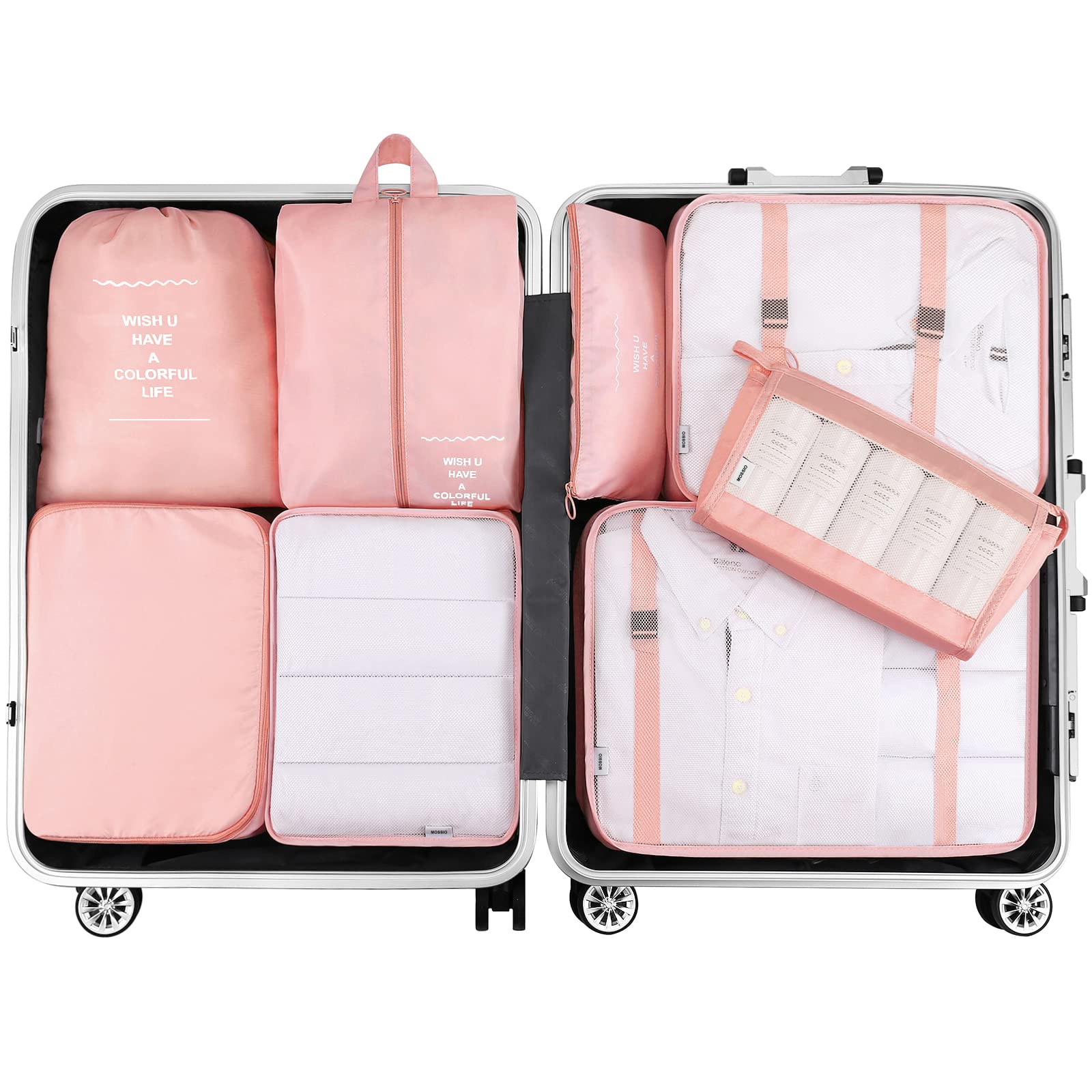 Packing Cubes,Mossio 8 Set Luggage Organization for Kids Family Travel Choice Beige