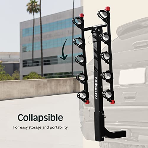 Retrospec Lenox 2-5 - Bike Hitch Rack for Cars, Trucks, SUVs with 2β Hitch | Foldable Steel Frame with Anti-Rattle Adapter, Tie Down Cradles and Straps - Fits Most Frames,Black