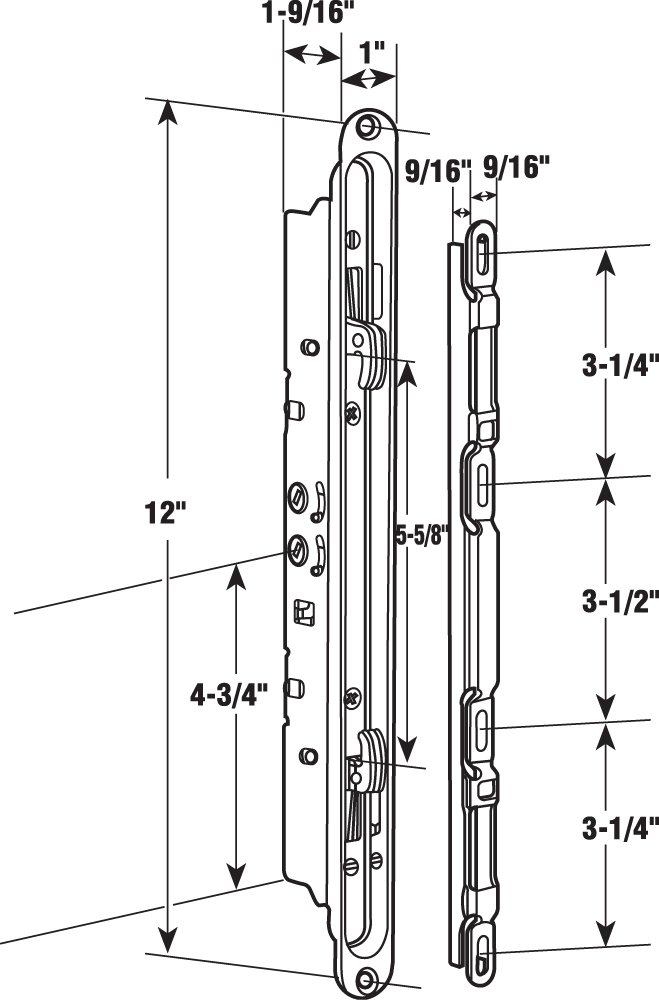 Prime-Line E 2474 Multi-Point Mortise Latch and Keeper, 12 In. Mounting Holes (Single Pack)