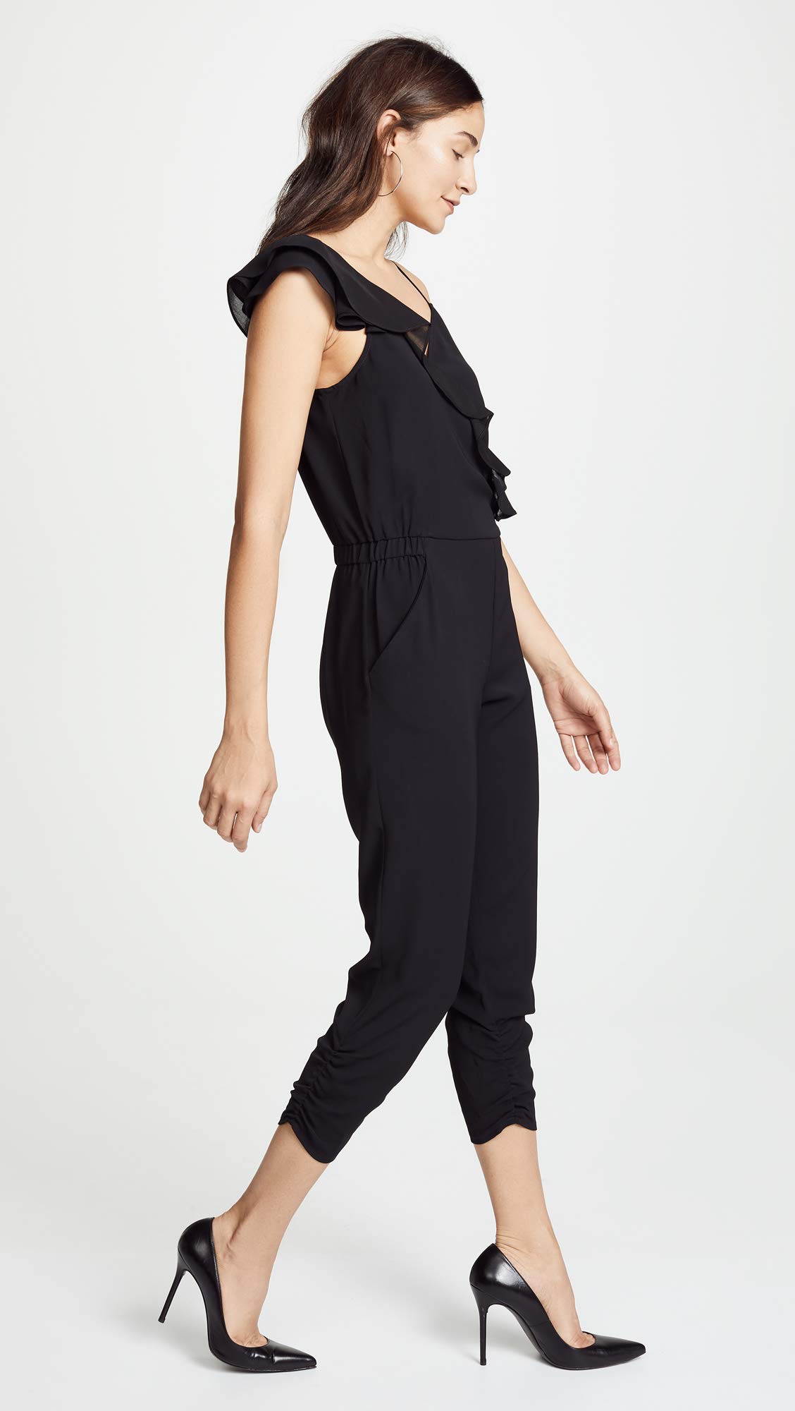 Parker Women's Addison Sleeveless Ruffle Jumpsuit, Black, 4