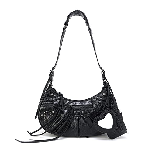 Women Punk Style Rivet Satchels Handbags Crocodile Pattern Shoulder Bags With Mirror And Card Hobo Bags