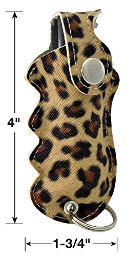 Pepper Defense 1/2 oz. Pepper Spray with Grip Holster and Keychain Attachment - Safety Twist Lock Glow Trigger - Maximum Strength 10% OC Formula - Self Defense Personal Protection (Leopard 2-Pack)