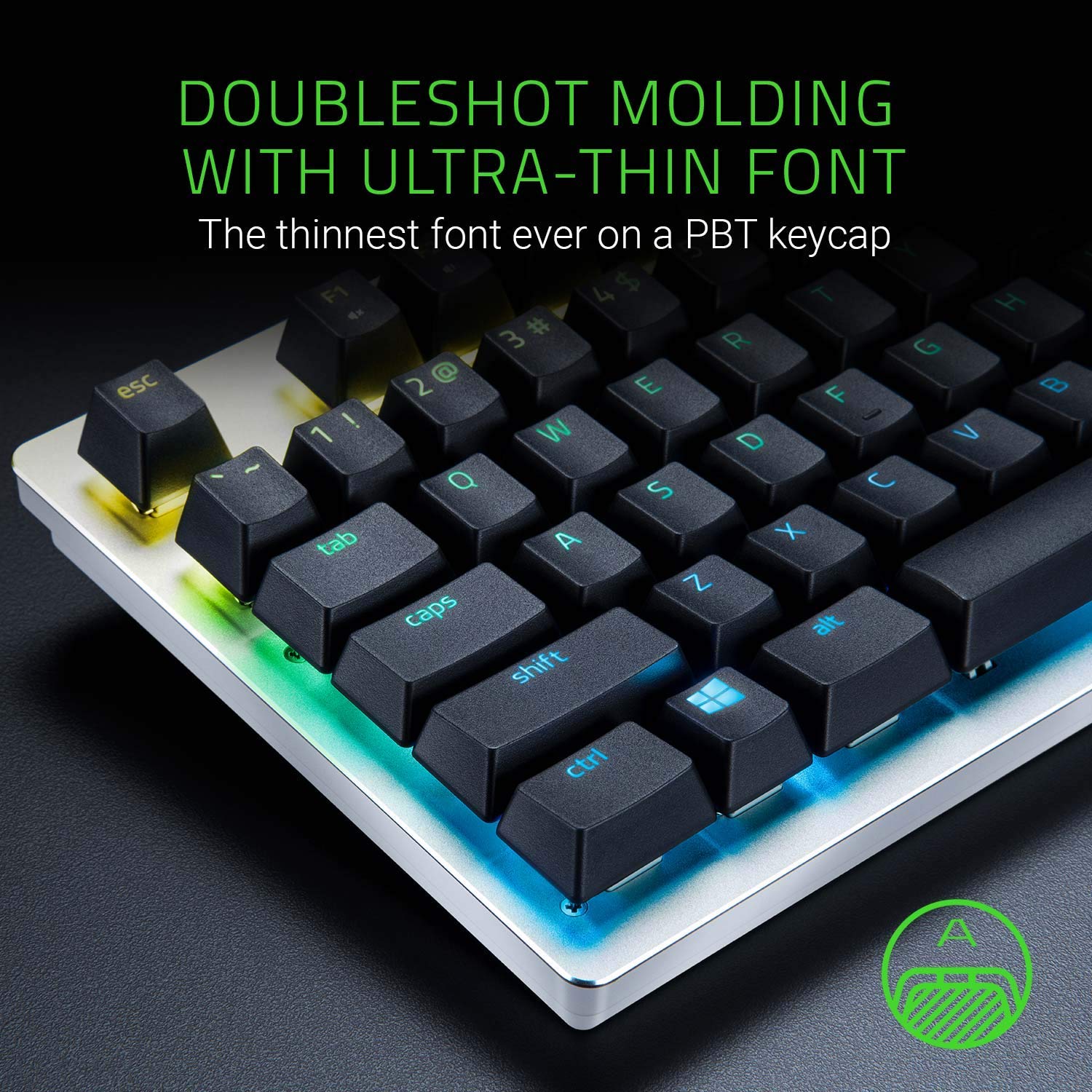 Razer Doubleshot PBT Keycap Upgrade Set for Mechanical & Optical Keyboards: Compatible with Standard 104/105 US and UK layouts - Razer Green (Renewed)