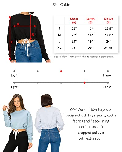 Tummy Bebe Women's Cropped Pullover Sweatshirts Fleece Crop Tops Long Sleeve CrewNeck [SkyBlue/XL]