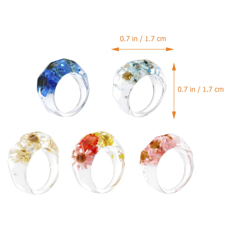 USHOBE 5 PCS Colorful Resin Rings Set Plastic Rings Acrylic Rings Colorful Gem Stackable Chunky Ring for Women Girls