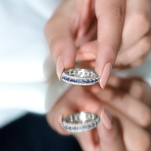Rosec Jewels Certified Lab Grown Blue Sapphire Eternity Band Ring, Sapphire Diamond Band, Wedding Anniversary Ring, 14K White Gold, Size:US 10.50