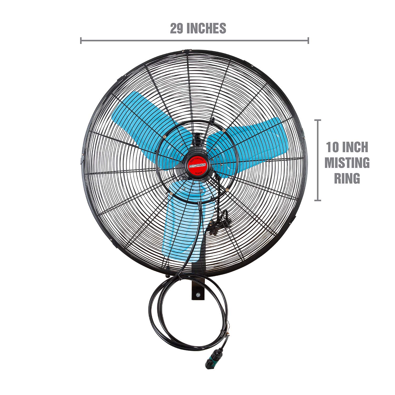 OEMTOOLS 23980 24" Oscillating Wall-Mount Misting Fan, Weather Resistant Outdoor Mister Metal 180 Degree Oscillation, 7200 CFM Max.