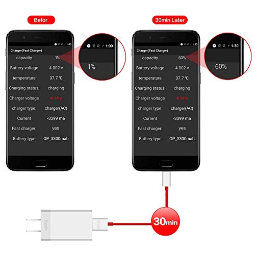 OnePlus 6 Dash Charger OnePlus 5T/5 Dash ChargerDash Power Adapter [5V 4A] + OnePlus Dash Charging Cable 1M / 3.3FT USB C Fast Charging Data Cable for OnePlus 6T 6 5T 5 3T 3