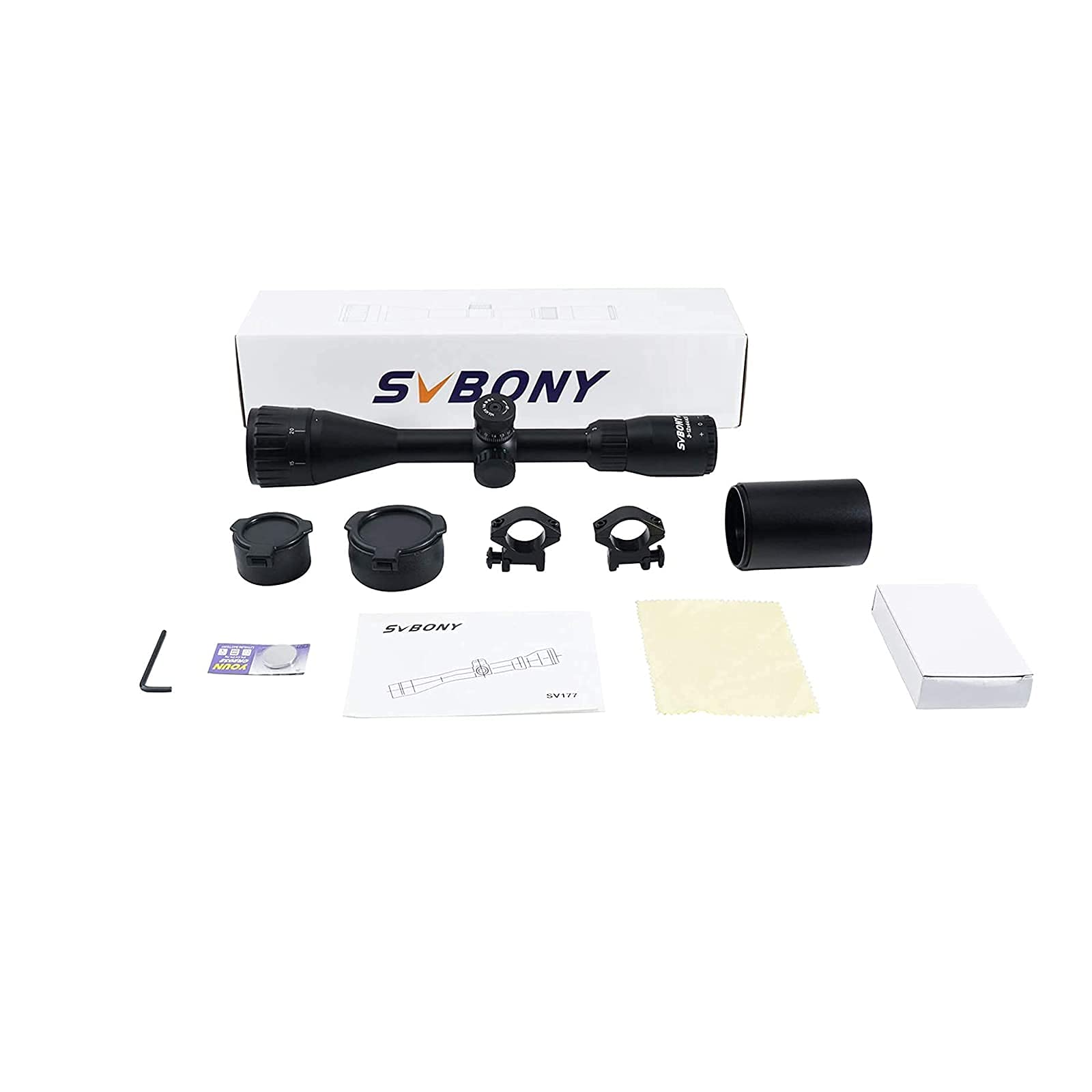 SVBONY SV177 Hunting Rifle Scope 3-12x44, Rifle Scopes for Long Range Shooting, with Front AO Adjustment, Illuminated Mil-dot Reticle Rifle Scope, with 3 Inches Sunshade