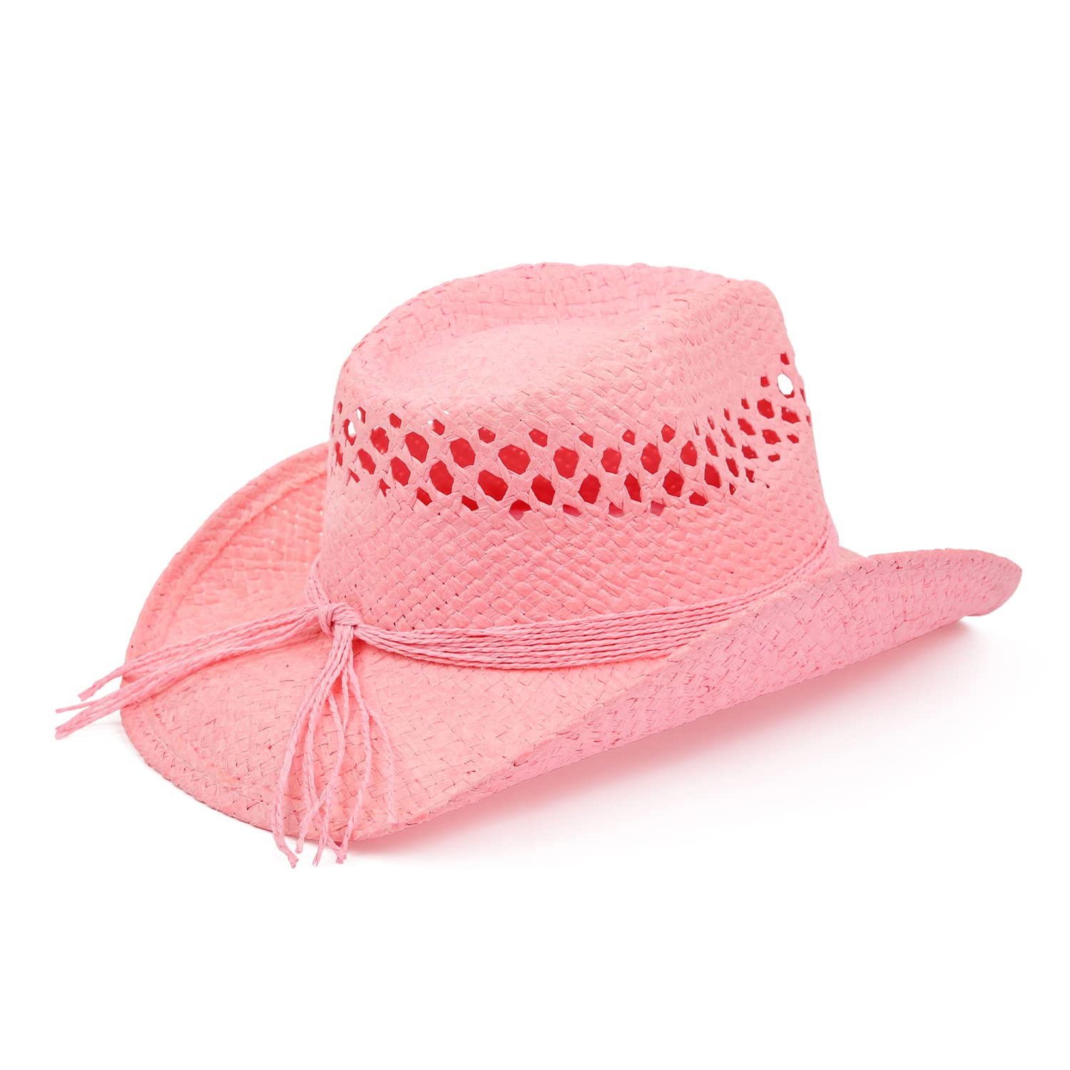 TOVOSO Straw Cowboy Hat for Women with Beaded Trim and Shapeable Brim, Abstract Stars and Stripes - White Band