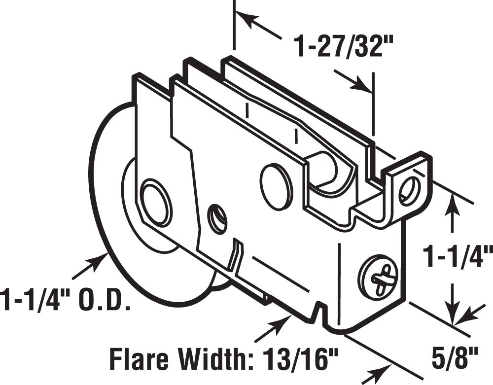 Prime-Line D 1519 Single 1-1/4 In. Steel Ball Bearing Roller, F-Tab Style, Adjustable (Single Pack)