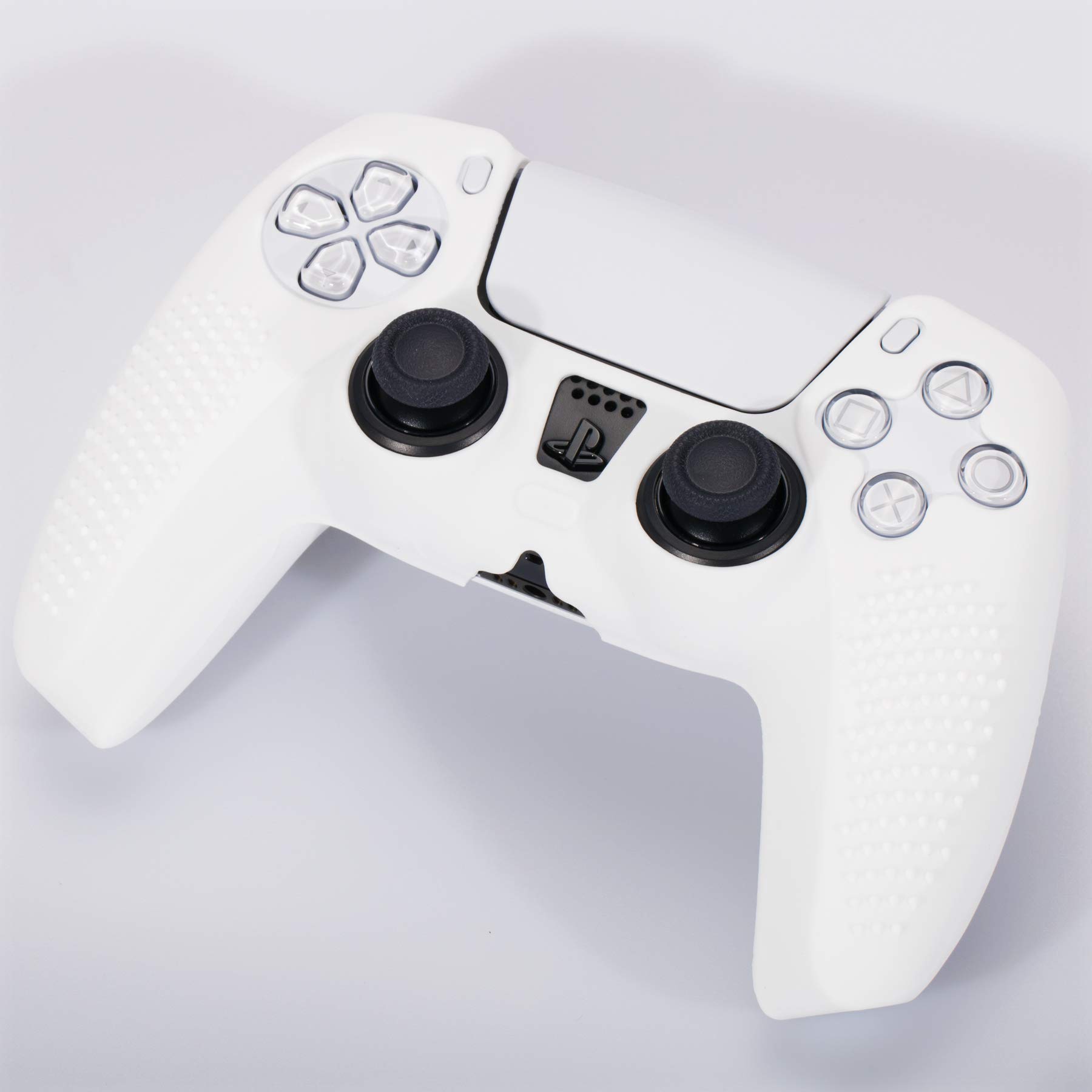 Playrealm Soft 3D Dots Silicone Skin Cover x 1 & Thumb Grips x 8 for PS5 Dualsenese Controller (White)