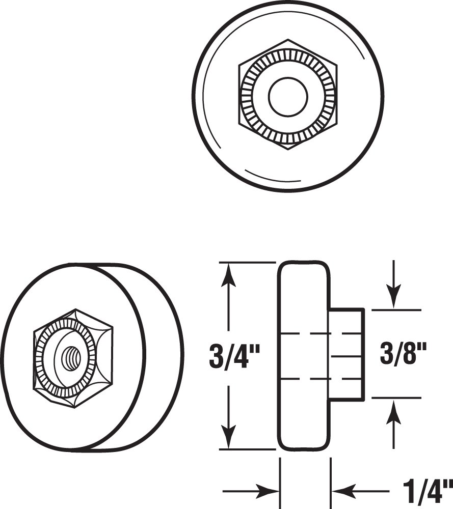 Prime-Line M 6152 Shower Door Roller, 3/4 In. Diameter, Flat Edge Nylon Tire, Steel Ball Bearings, Threaded Hex Head Hub (4 Pack)