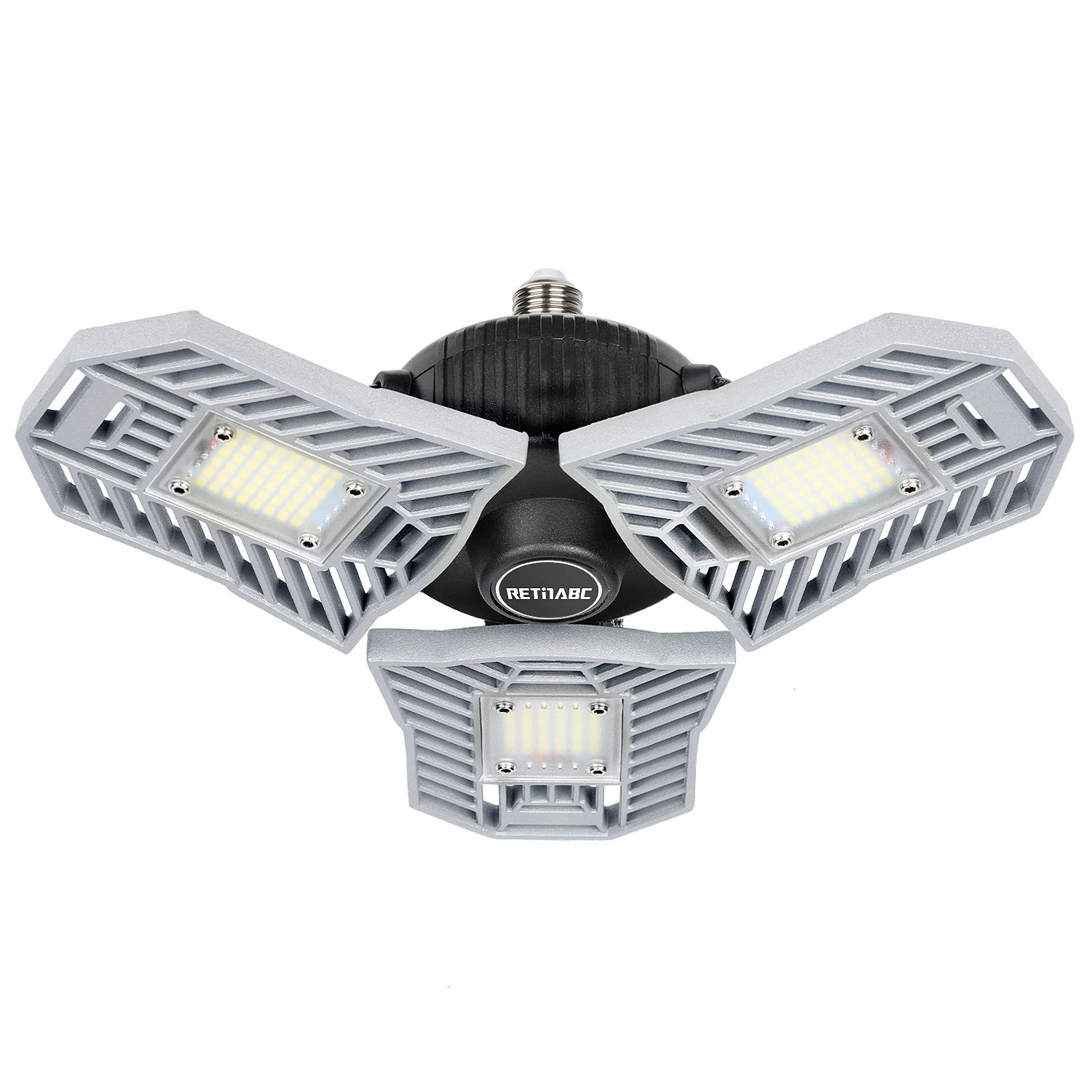 Retinabc B07ZWPDJJD-M Deformable, 60W 6000LM 6000K, E26 LED Bulb Shop Light for Garage, Ceiling Basement, Workshop, Warehouse (No Motion Activated), Silver …