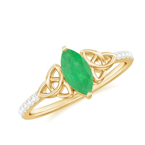 Rosec Jewels Natural Emerald Solitaire Celtic Knot Ring with Diamond, AAA Quality, Certified Emerald Diamond Promise Ring, 14K Yellow Gold, Size:US 7.00