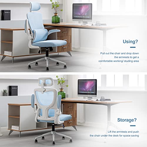 Office Chair Height-Adjustable Ergonomic Desk Chair with Self-Adaptive Lumbar Support Breathable Mesh Computer Chair High Back Swivel Task Chair with Adjustable Headrest and Flip-up Armrests
