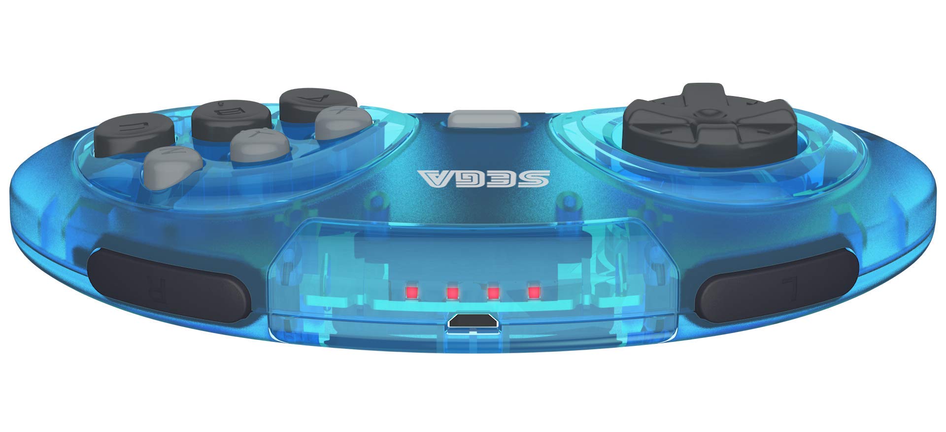 Retro-Bit Official Sega Genesis Bluetooth Controller 8-Button Arcade Pad for Nintendo Switch, Android, PC, Mac, Steam (Clear Blue)