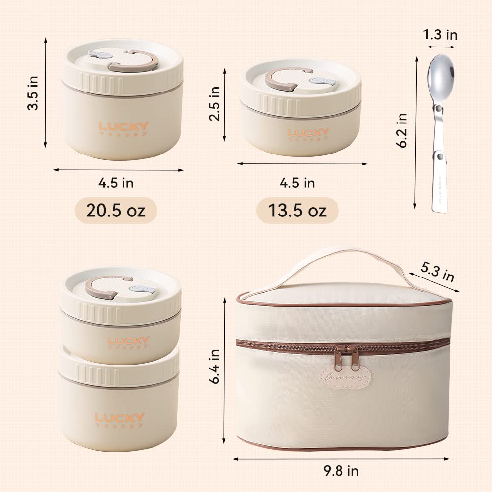 YBOBK HOME Thermal Bento Box Aldult Lunch Box, Portable Insulated Lunch Container For Work Picnic, Keep Warm Stainless Steel Food Container With Bag, Induction Cooker & Microwave Safe (Beige 68oz)