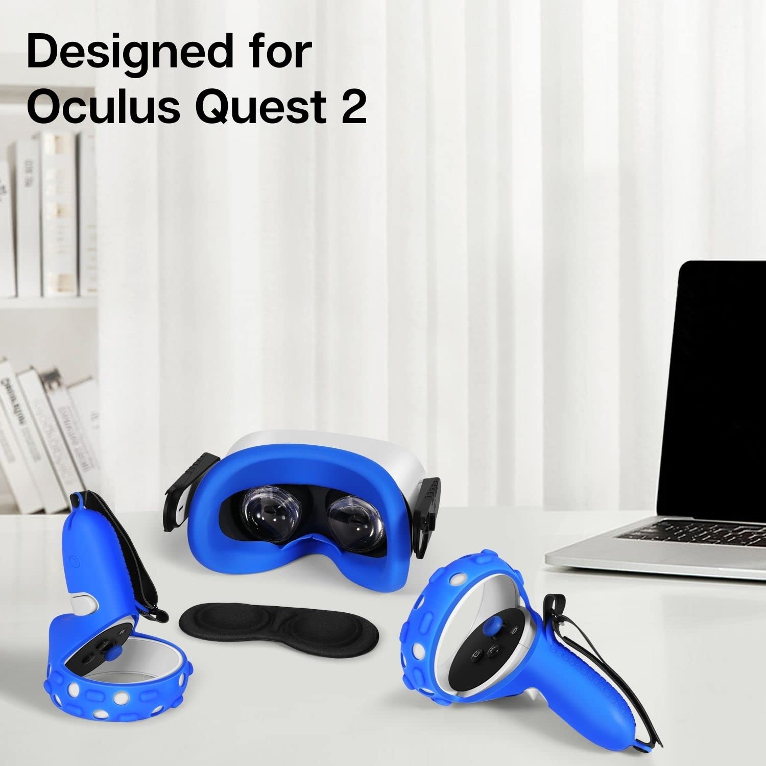 TNP Silicone Cover Set for Oculus Quest 2 Meta Quest 2 Controller Protector Blue 3 in 1 Silicone VR Face Cover, Protective Lens Cover, VR Headset Skin Shell Accessories for Oculus Quest 2