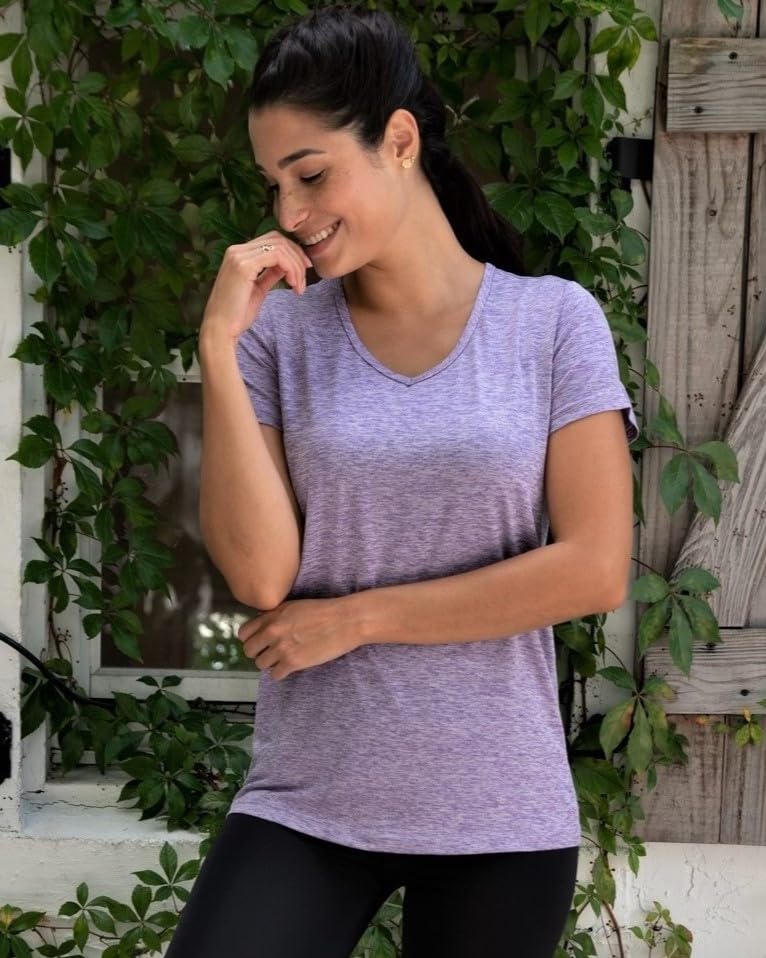 Real Essentials Women's V-Neck Activewear T-Shirt, Quick Dry, 5-Pack XL
