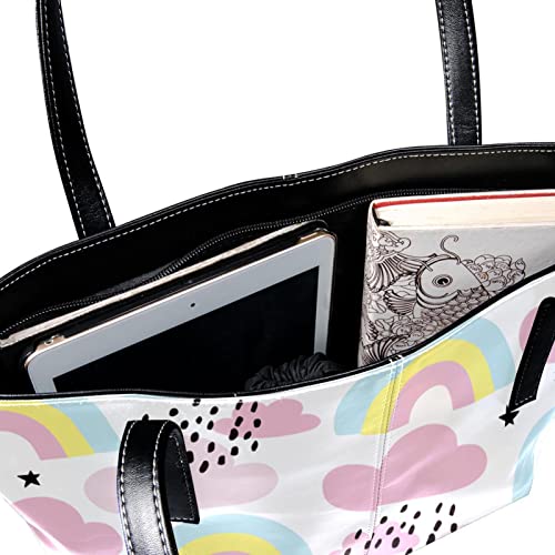 Women's Large Size Canvas Shoulder Bag Hobo Crossbody Handbag Casual Tote, Cartoon Rainbow Cloud
