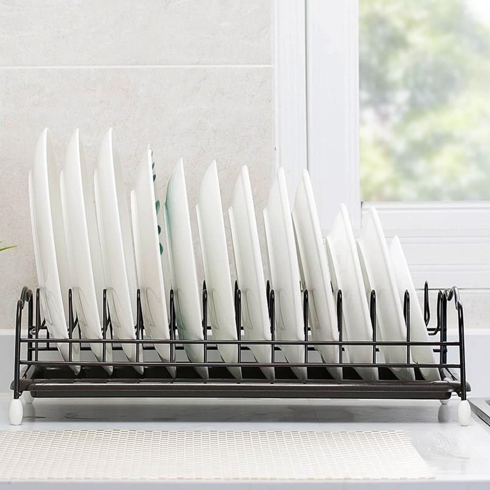 Pots and Pans Organizer Rack with Draining Tray, Kitchen Countertop Pot Lid Holder, Cutting Board Stand, Multi-Functional, for Baking Pan, Trays
