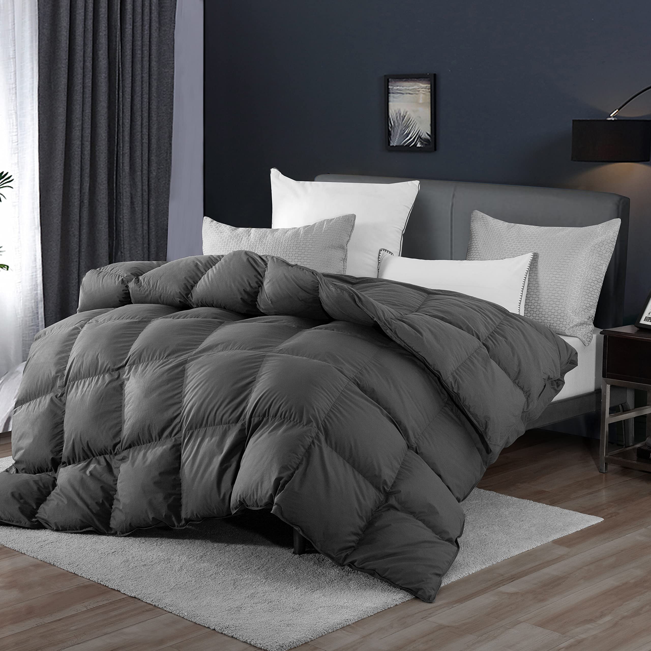Ousidan Goose Down and Feather Fiber Bedding Comforter King Size Soft Duvet Insert with Cotton Fabric Baffle Box Stitching Comforter Grey,80x90Inches … …