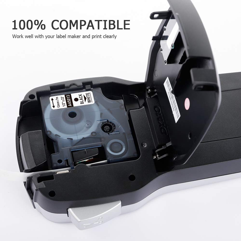 Oozmas Replacement for Dymo 45013 Label Maker Refills D1 Label Manager 160 Tape A45013 45013s S0720530 Compatible with Dymo D1 Labelmanager 280 Black on White 1/2 Inch x 23 Feet, 3 Cartridges