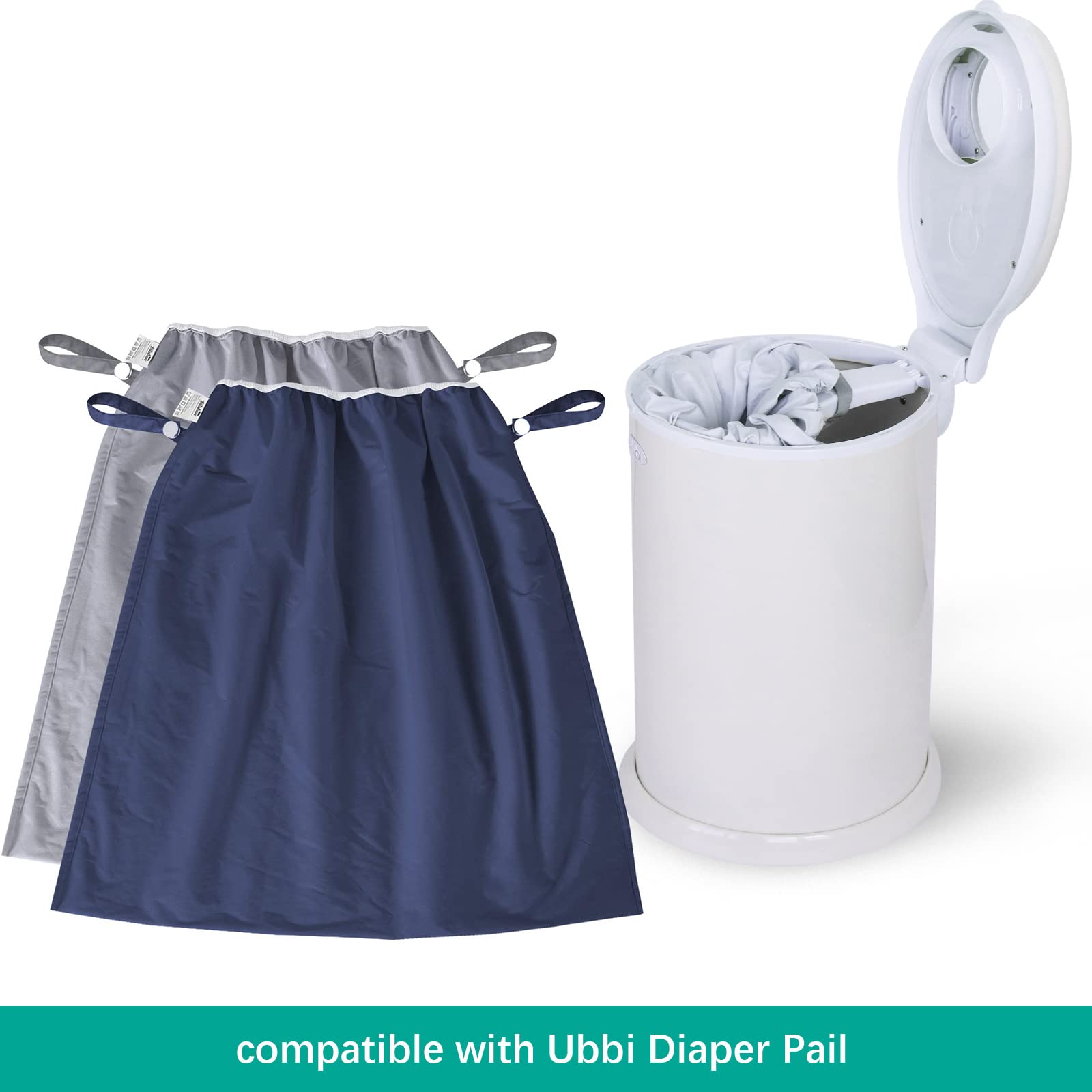 Reusable Diaper Pail Liner Bags 2 Pack for Ubbi Diaper Pail, Waterproof, Larger Capacity and Washable Wet Bag for Cloth Diaper, Laundry, Kitchen Garbage, Grey & Pink