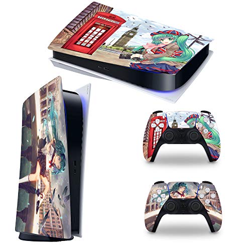 PlayStation 5 Skin Set – Singer Miku - HD Printing Vinyl Skin Cover Protective for PS5 Standard Edition Console and 2 PS5 Standard Edition Controller