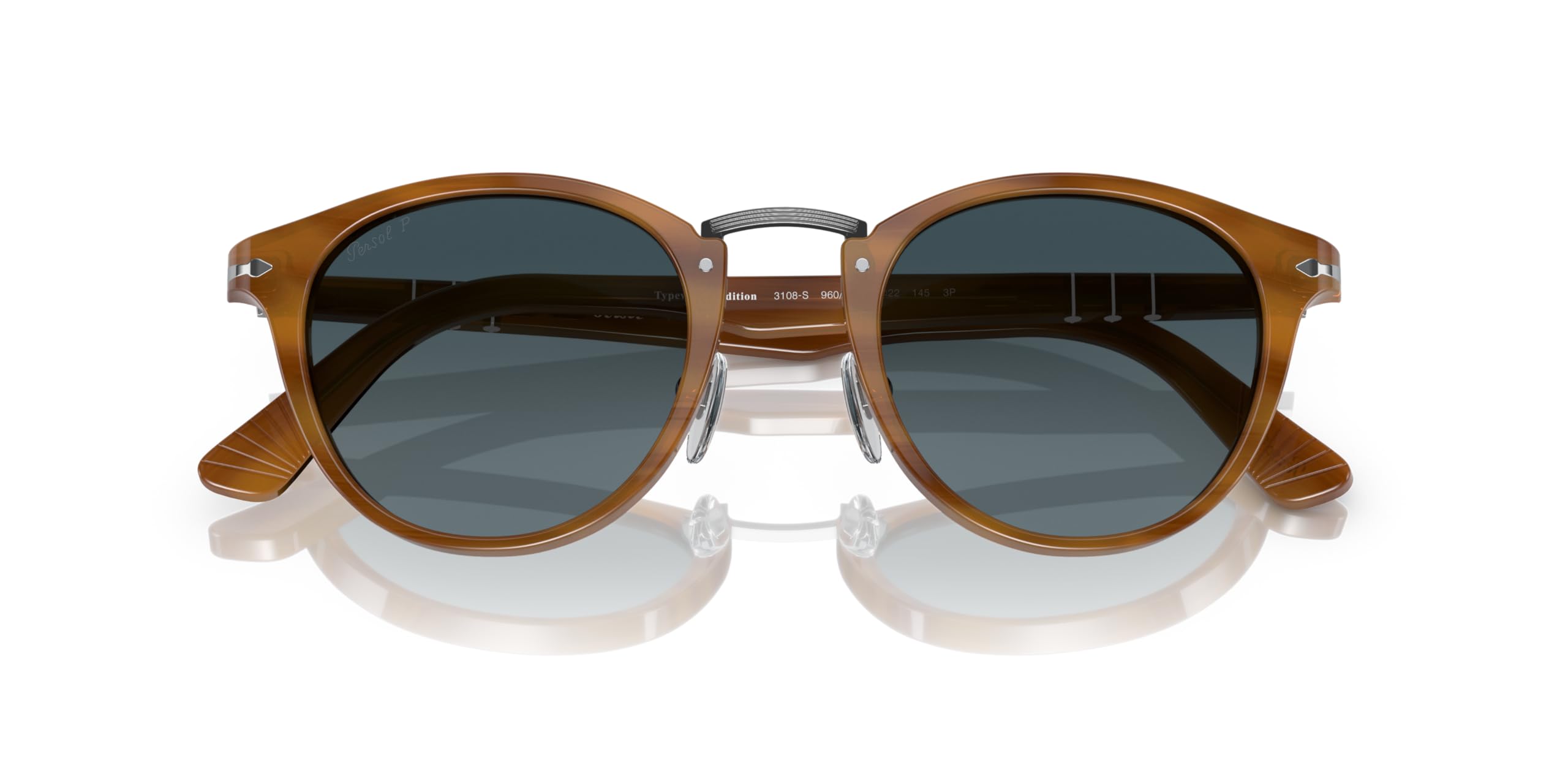 Persol PO3108S Round Sunglasses, Striped Brown/Blue Gradient Polarized, 49 mm