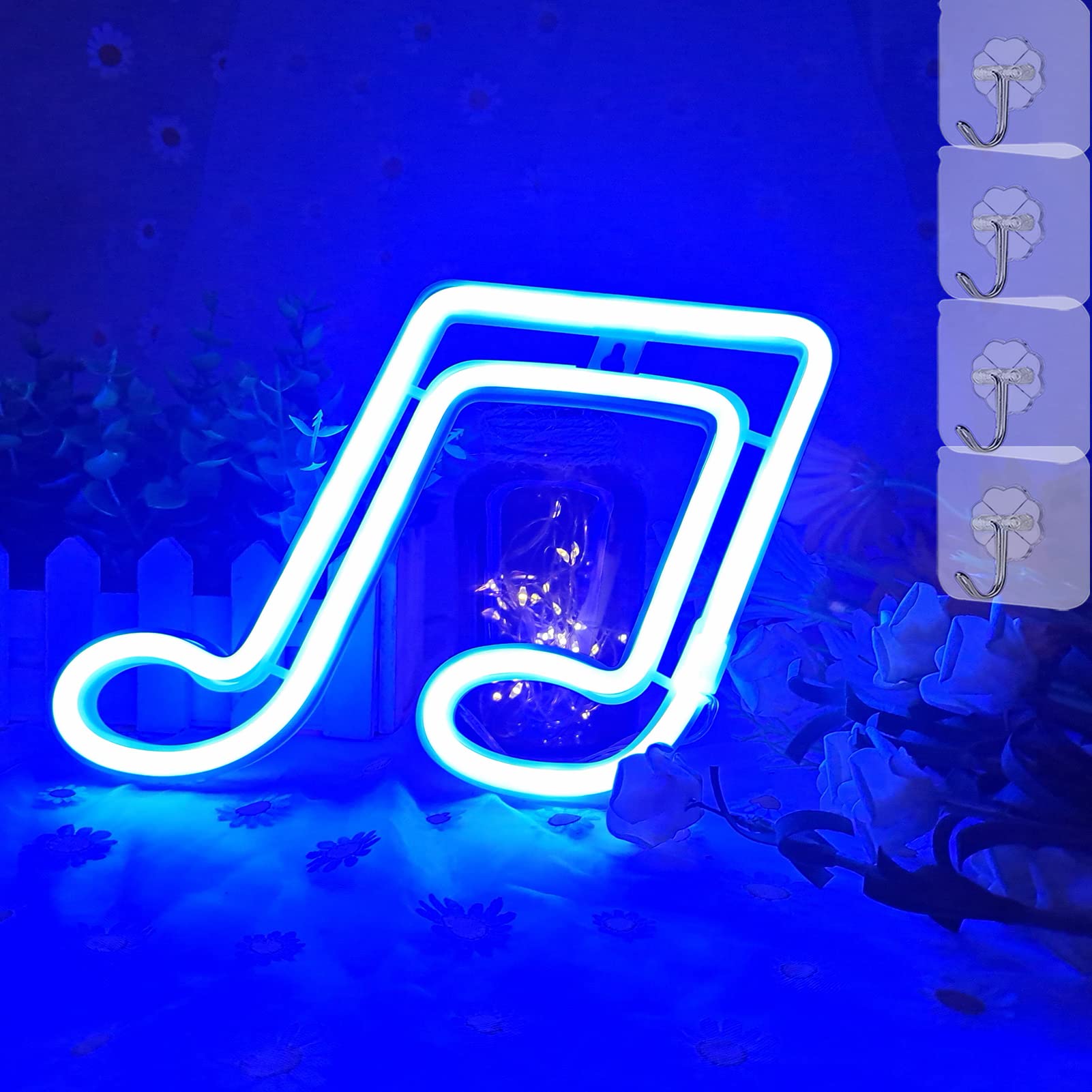 VIFULIN Music Note Neon Signs Blue LED Neon Light USB or Battery Operated Music Note LED Neon Light Signs Tik Tok LED Night Light for Bedroom Wall Decor Living Room Bar Party Wedding Christmas(Blue)