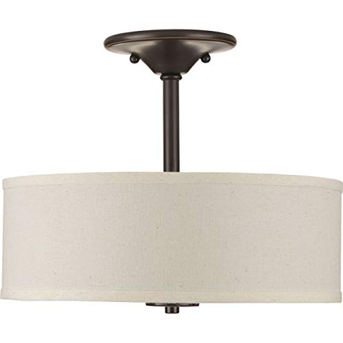 Progress Lighting P3712-20 Inspire Close-to-Ceiling, 13β diameter|10-1/8β height, Off-White Linen shade, Antique Bronze
