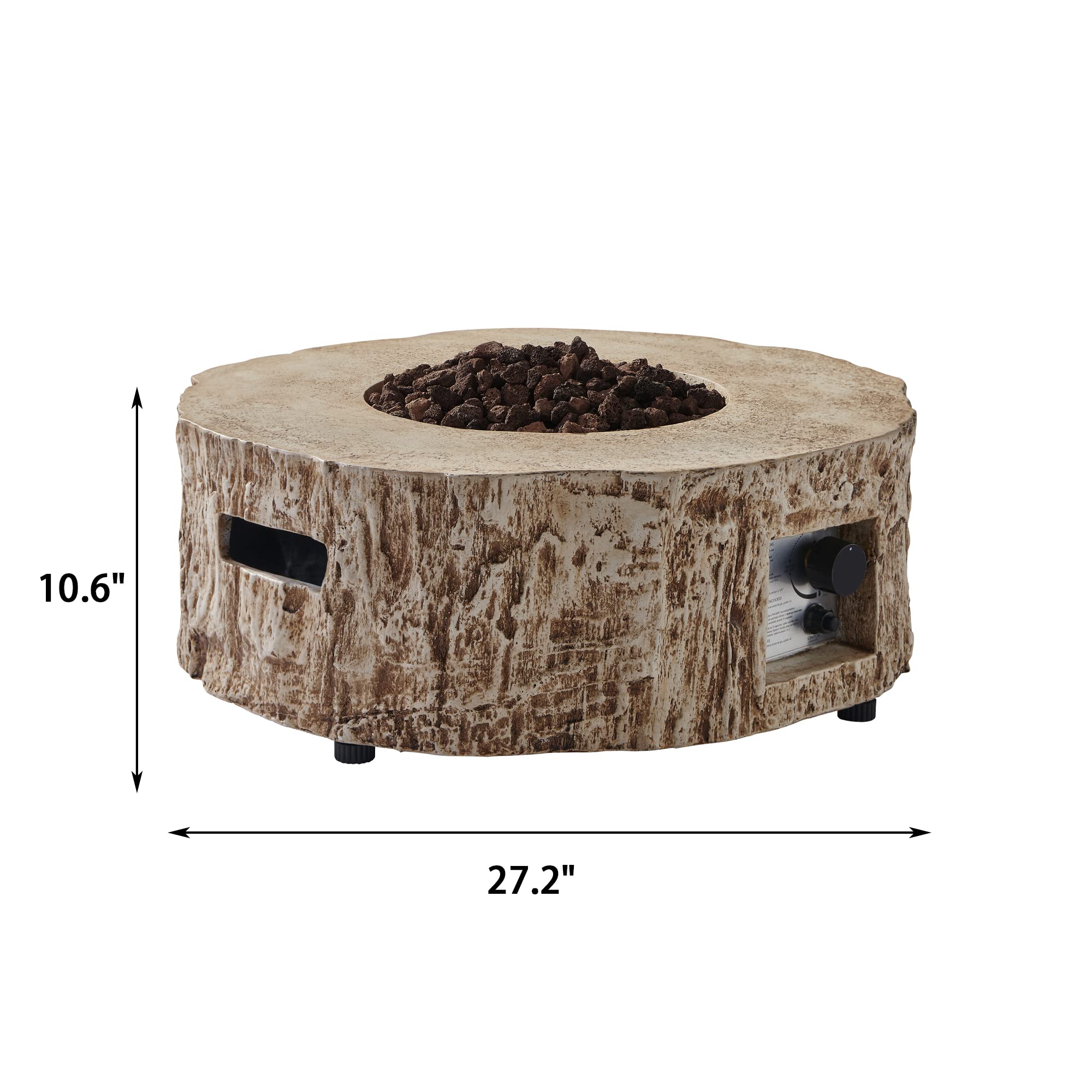 Outdoor 28 Inch Propane Fire Pit Table 30,000 BTU Stone Texture Round Gas Fire Table Patio Fire Table Firepit Base with Lava Rocks (Tank Outside), Brown