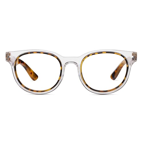 Peepers by PeeperSpecs Women's Olympia Round Blue Light Blocking Reading Glasses, Clear/Tokyo Tortoise, 50 + 3