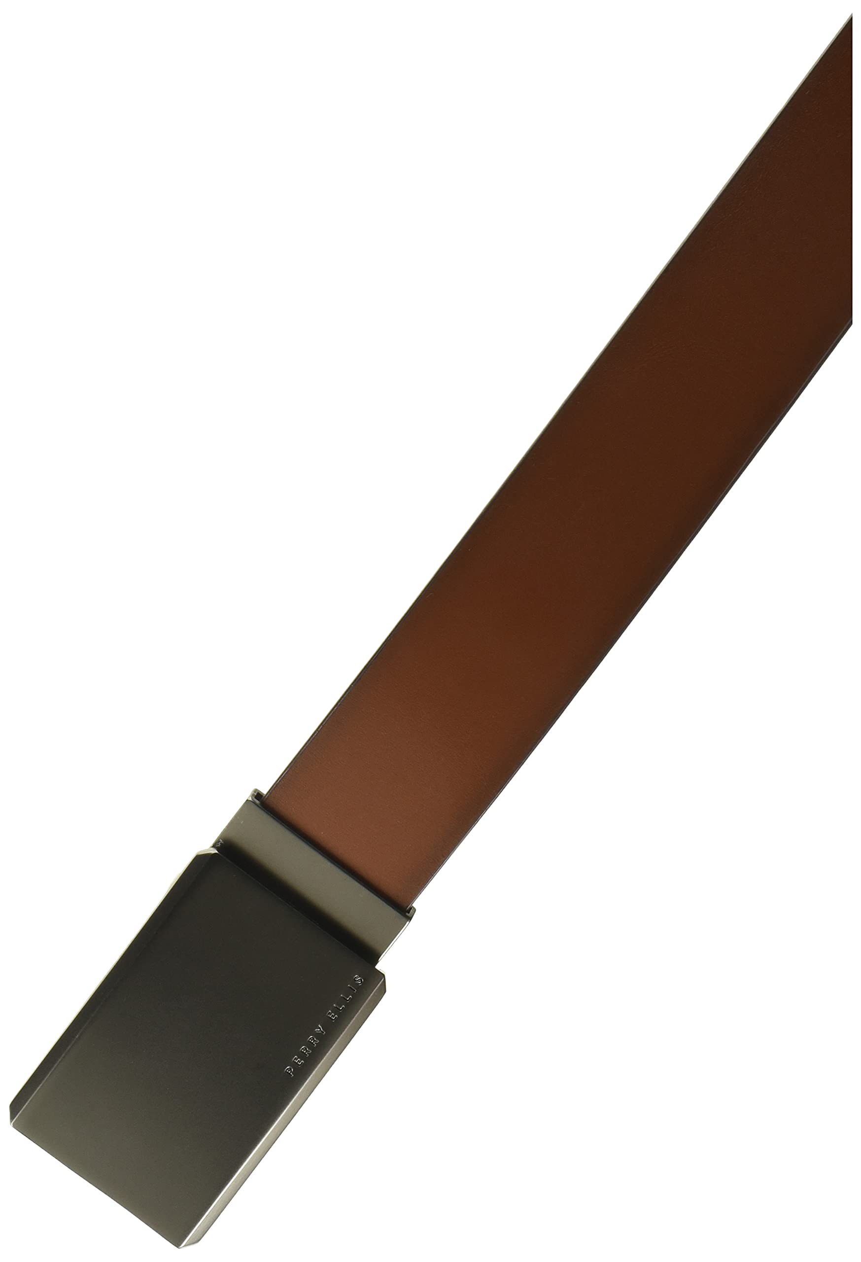 Perry Ellis Men's Portfolio 100% Leather Reversible Belt With Matte Gunmetal Plaque Buckle (Sizes 30-44 Inches), Brn30, 32