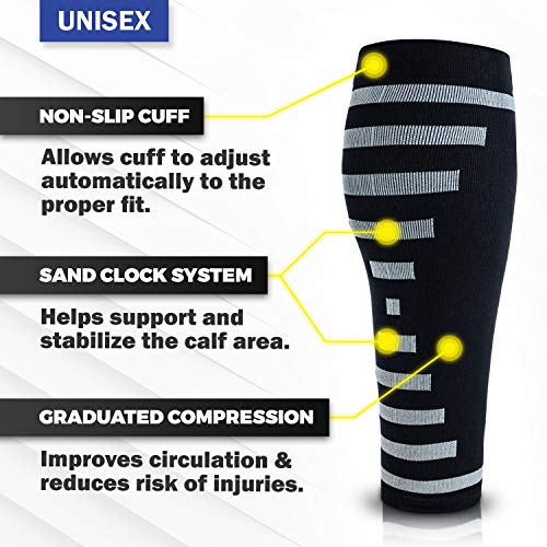 POWERLIX Calf Compression Sleeve (Pair) – Supreme Calf Cramp & Shin Splint Sleeves for Men & Women – Leg Compression Socks 20-30 mmHg – Great for Pain Relief, Running, Work, Travel, Sports & More