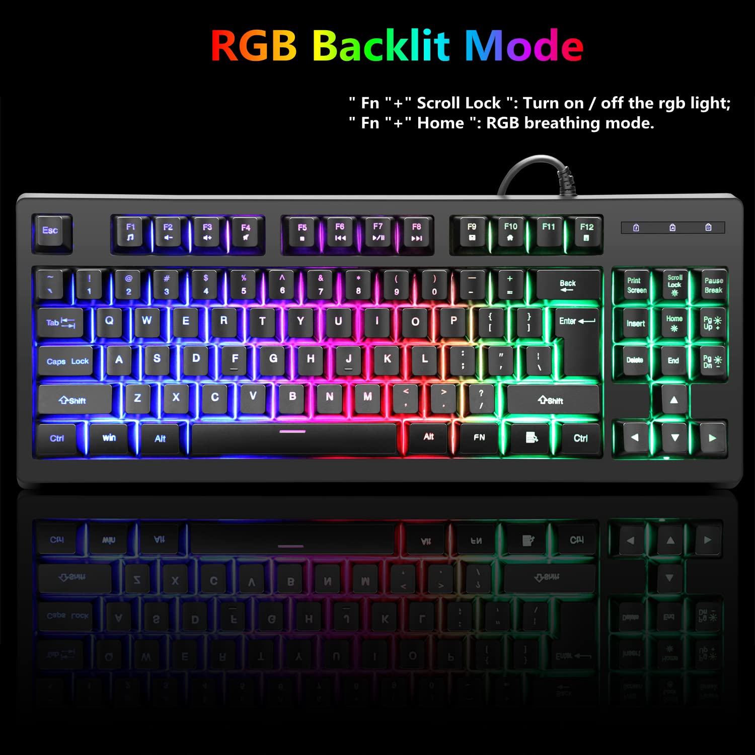 RGB 87 Keys Gaming Keyboard and Colorful Mouse Combo,USB Wired Backlit Mechanical Feeling Gaming Keyboard and Gaming Mouse for Laptop PC Computer Game and Work