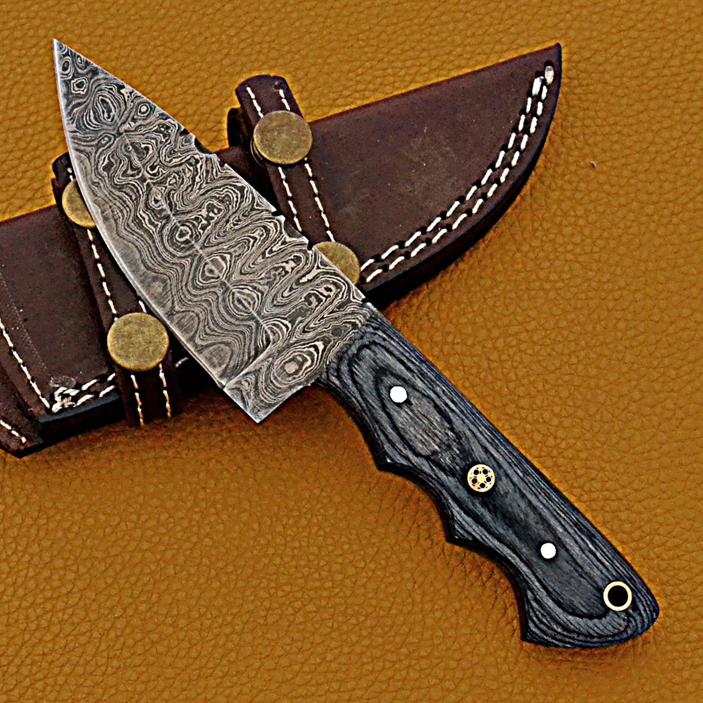 Smart & Sharp Custom Handmade Damascus Steel Hunting Knife Skinning Knife SS-17411 ( Black Wood ) (Black)