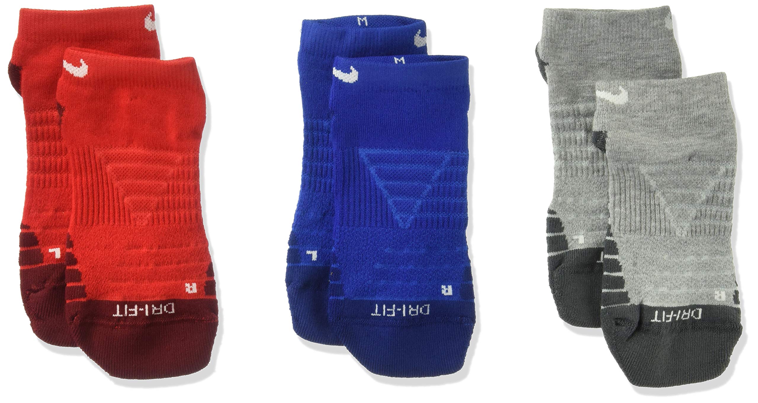 Nike Kids' Dry Cushion No Show Socks (3 Pair), Girl's & Boy's Socks with Impact Absorption, Multi - Color, S