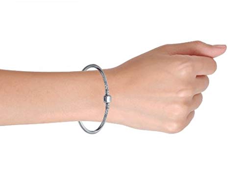 Personalized Initial Simple European Charm Bangle Bracelet for Women Teens .925 Sterling Silver Round Barrel Clasp Customizable