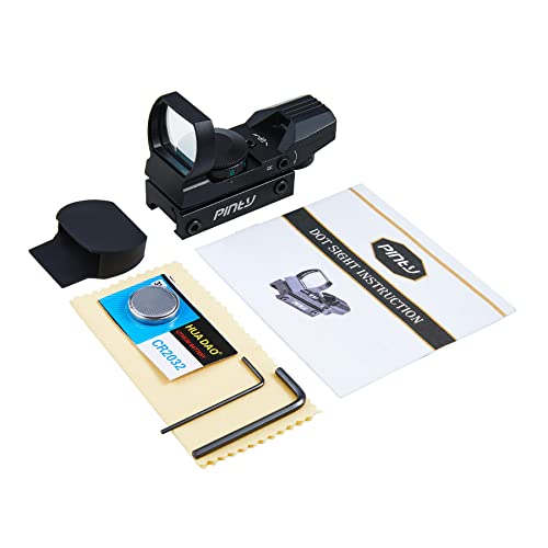 Pinty Red Green Dot Sight Reflex Tactical Riflescope 4 Reticle Patterns with 20mm Free Mount Rails