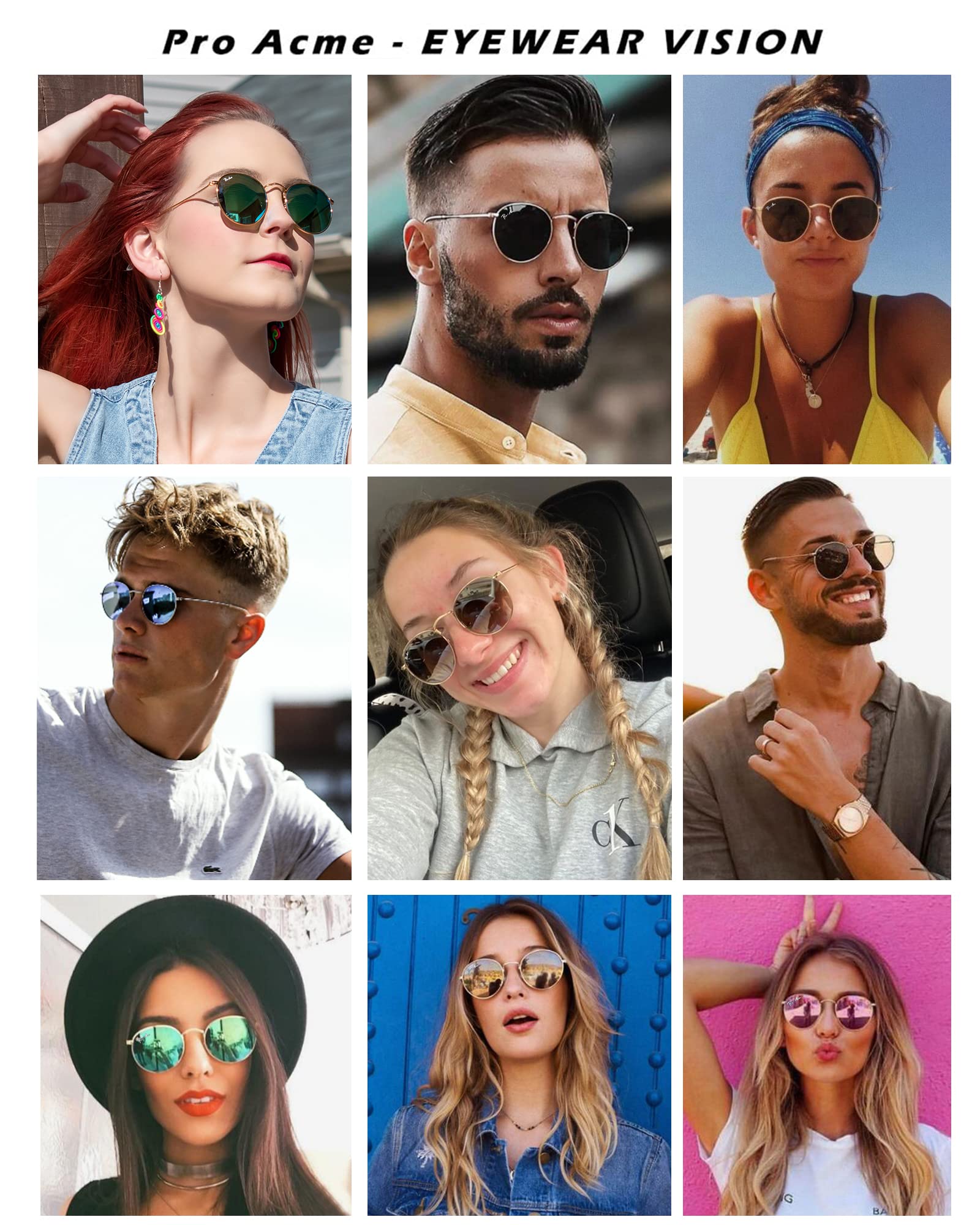 Pro Acme Small Round Sunglasses for Women Men Classic Crystal Glass Lens Retro Circle Metal SunGlasses,50mm (Crystal Grey Lens)
