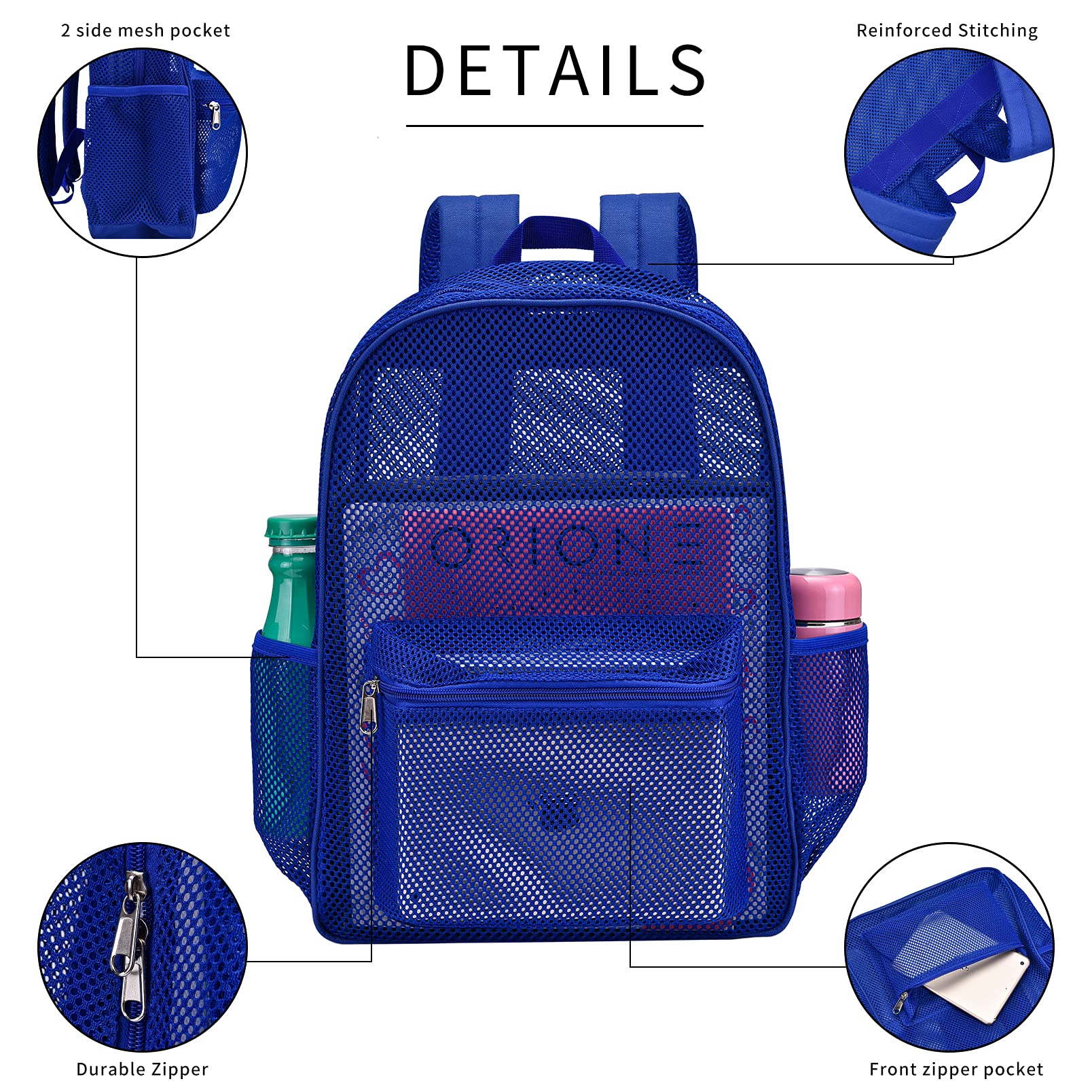 USPECLARE Heavy Duty Semi-Transparent Mesh Backpack,See Through College Student Backpack (Blue)